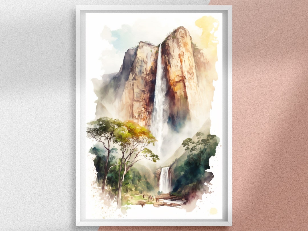 Angel Falls Watercolor Painting Print, Venezuela Wall Art Decor and ...