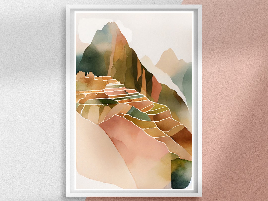 Machu Picchu Abstract Watercolor Painting, Peru South America Travel ...
