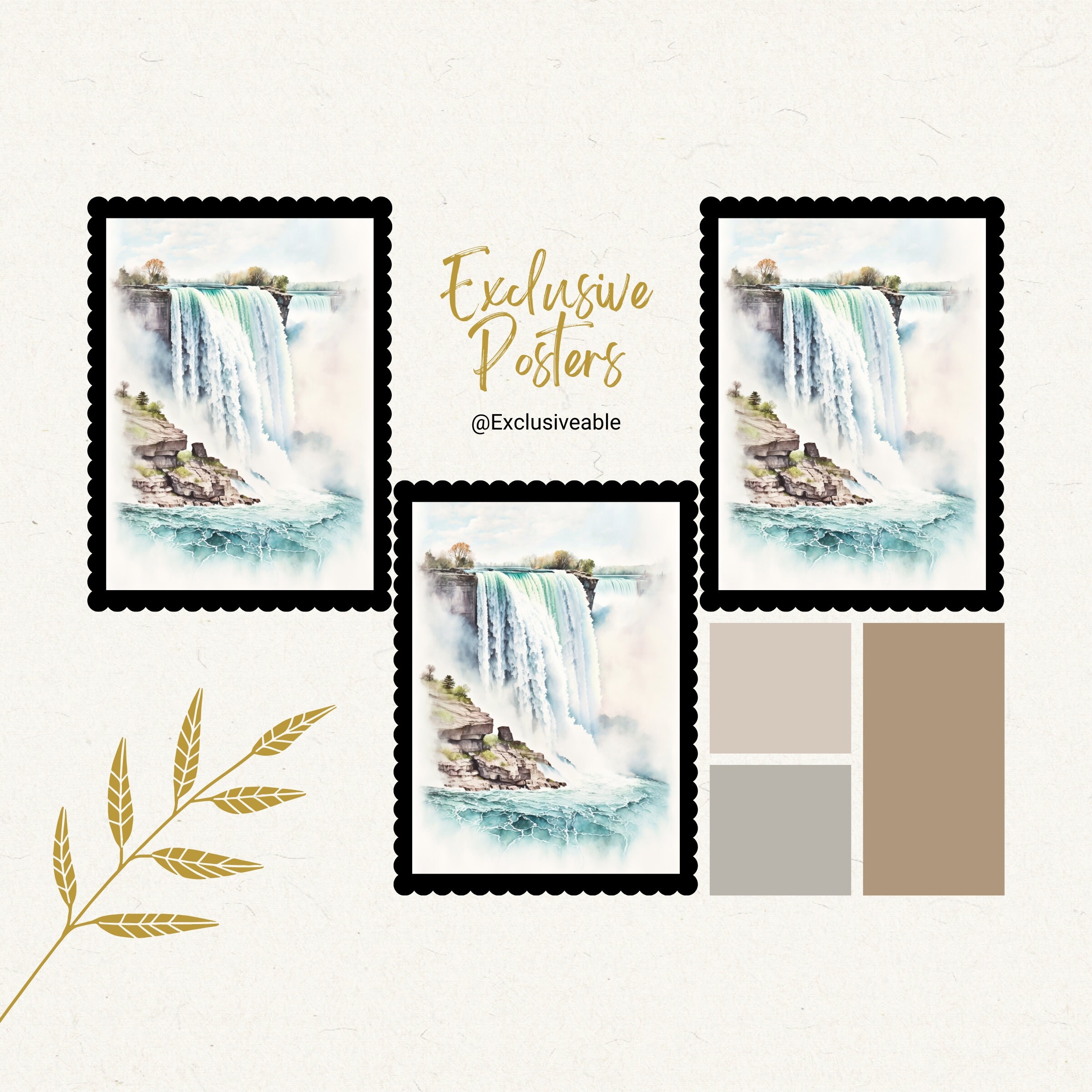 Niagara Falls Watercolor Painting, Waterfall Printable Wall Art ...