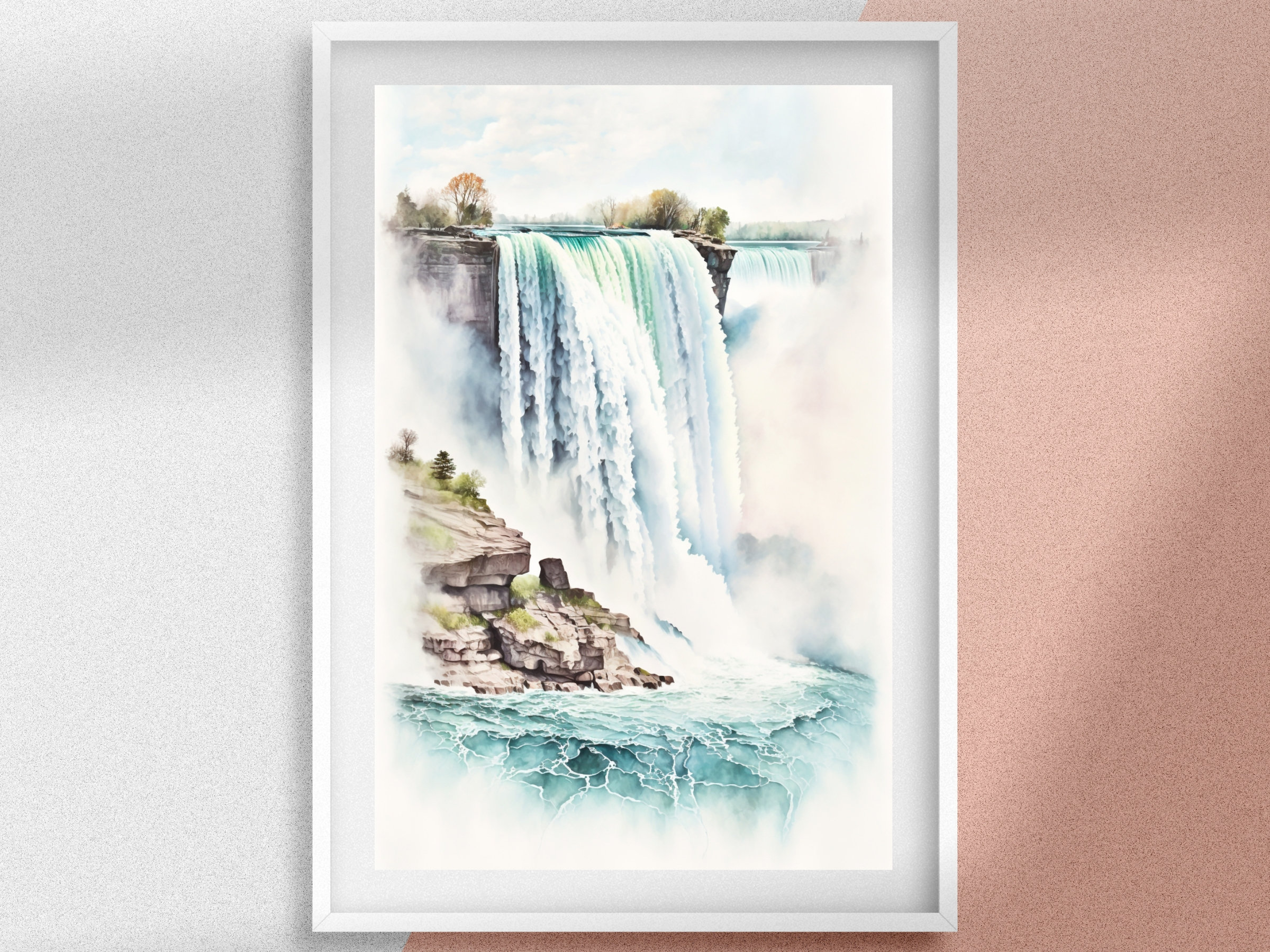 Niagara Falls Watercolor Painting, Waterfall Printable Wall Art ...