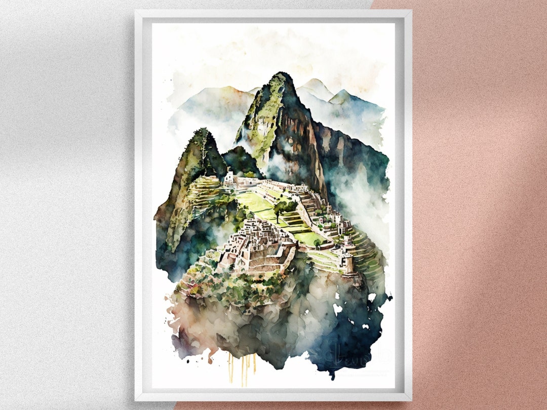 Machu Picchu Watercolor Painting Art Print, Personalized Peru Wall Art ...