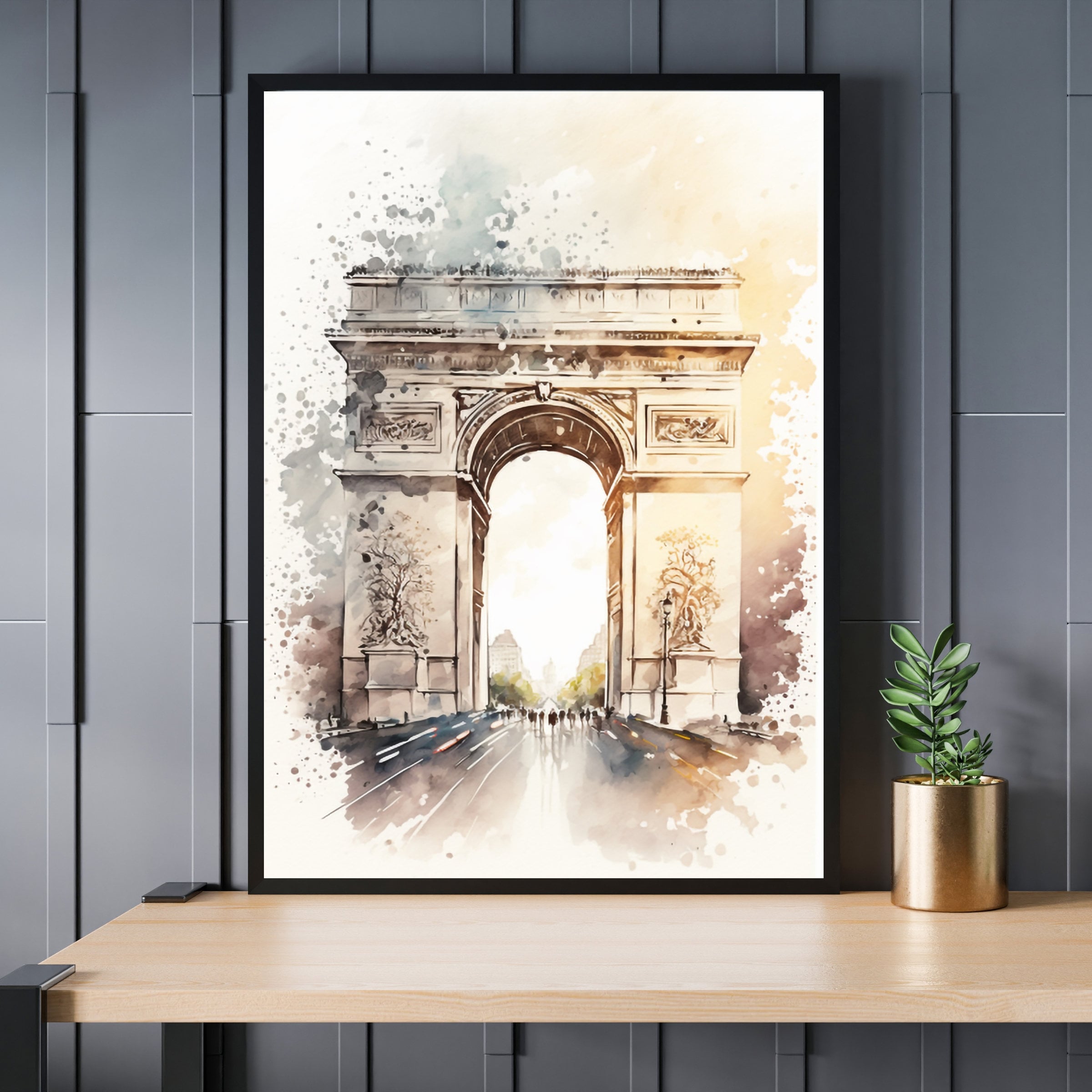 Arc De Triomphe Watercolor Painting and Poster Prints, Printable Paris ...