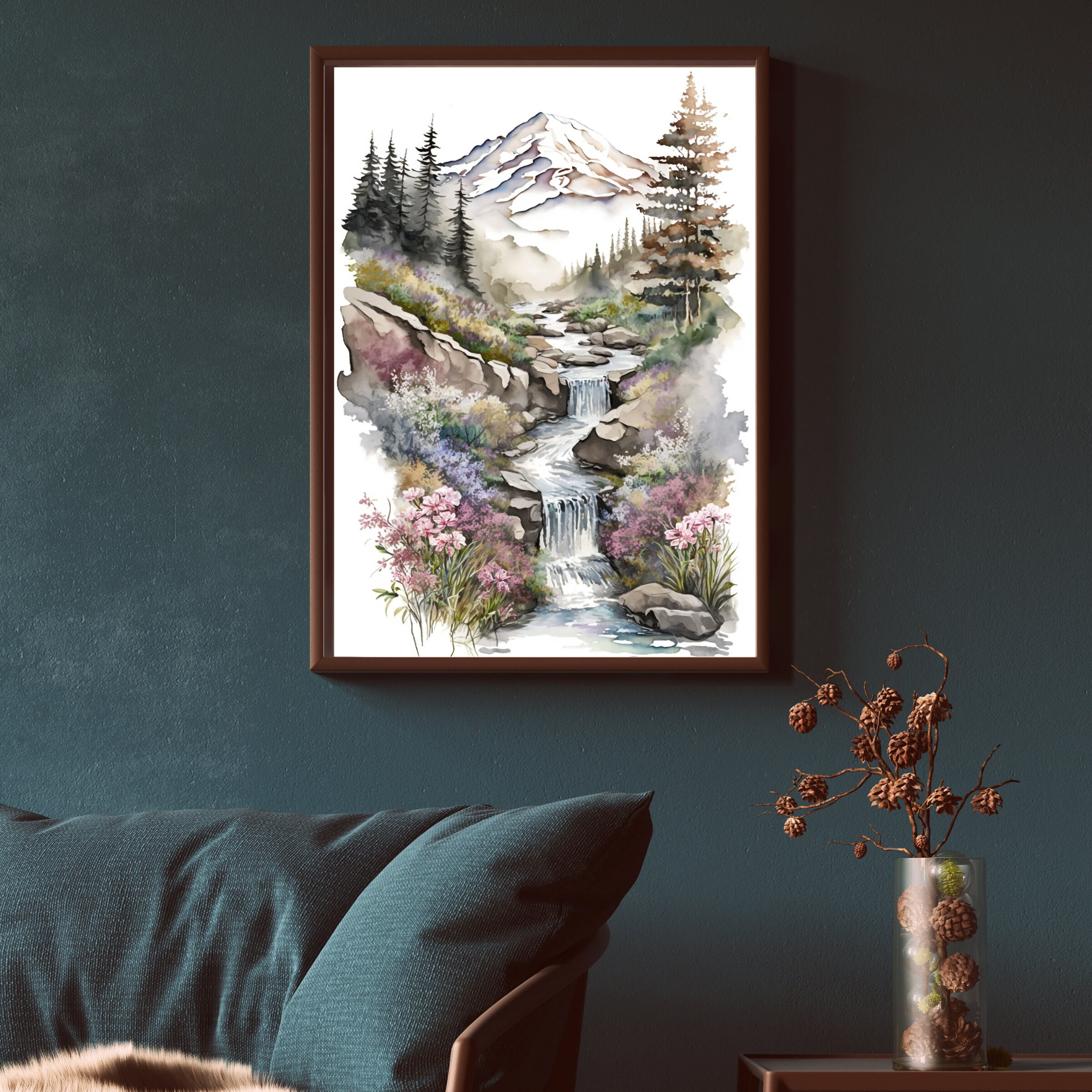 Mount Rainier National Park Watercolor Painting, Nature Printable Wall ...