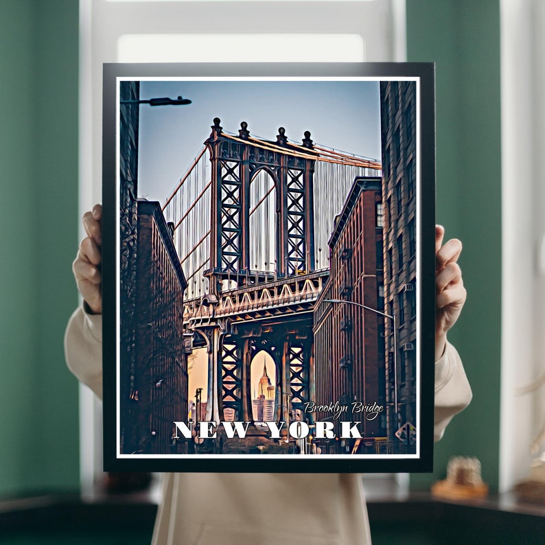 New York Travel Poster, New York Digital Print, New York Printable Art, Brooklyn Bridge Arts, NY ...