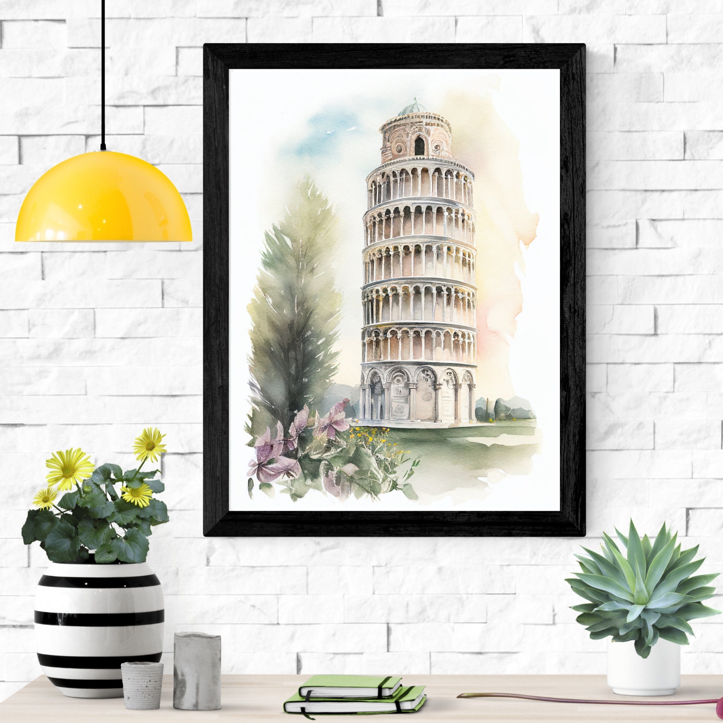 Tower of Pisa Watercolor Painting, Italy Printable Wall Art, Landmark ...