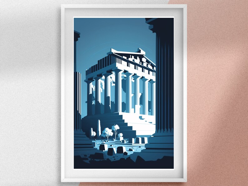 Acropolis of Athens Minimalist Poster, Greek Architecture Illustration ...