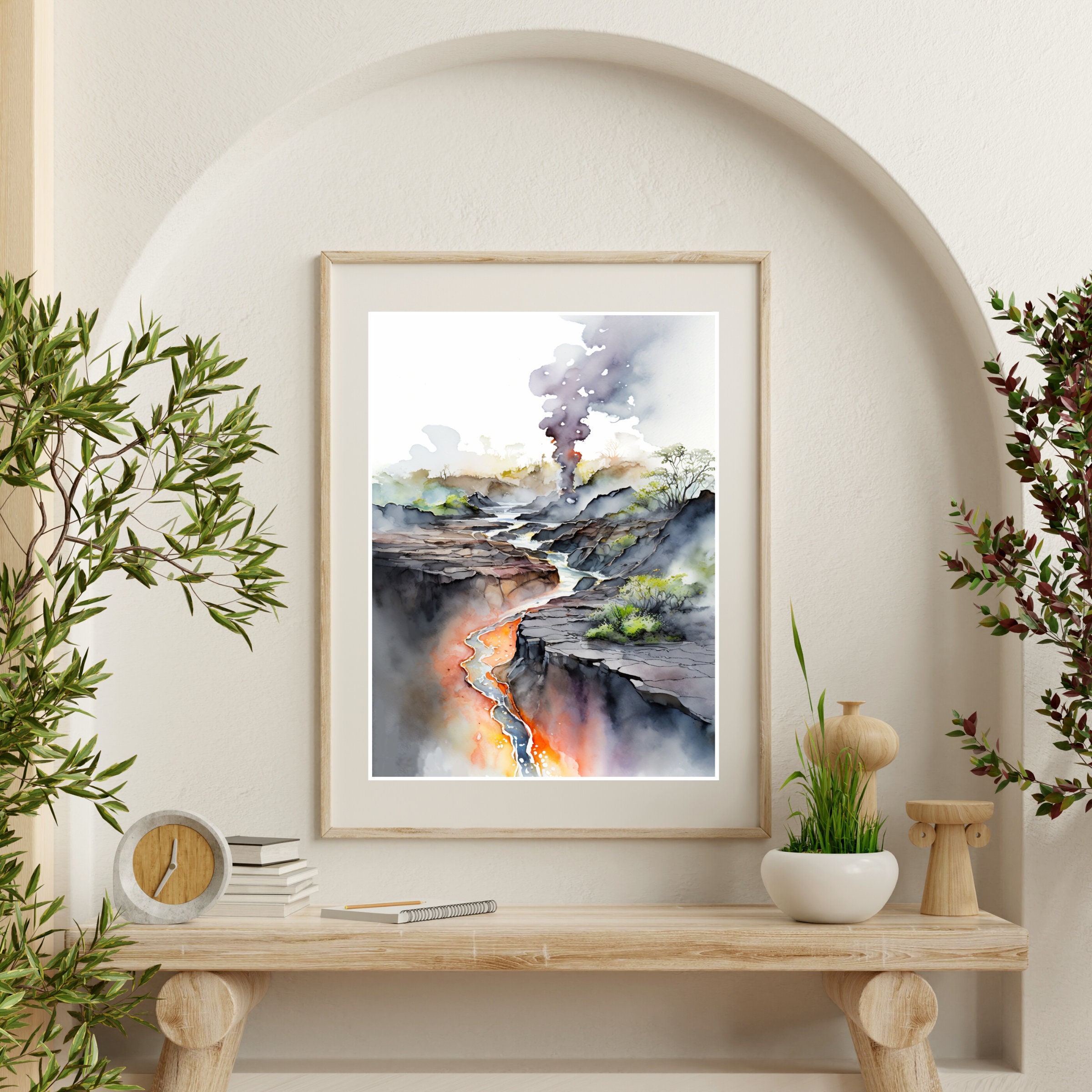 Hawaii Volcanoes National Park Watercolor Painting, Nature Landmark ...