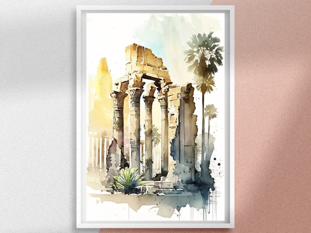 Luxor Temple Watercolor Poster, Ancient Egypt Wall Art Print and Travel ...