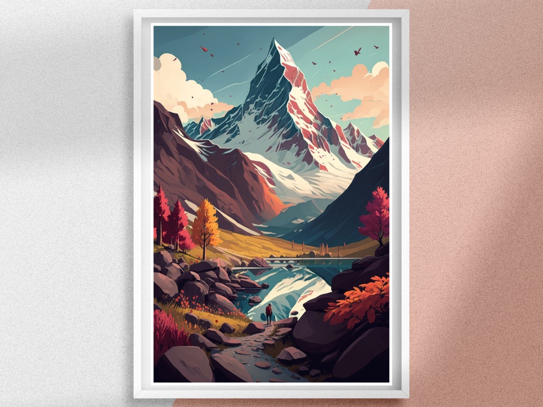 Swiss Alps Travel Poster, Switzerland Alp Wall Art and Alps Mountain ...