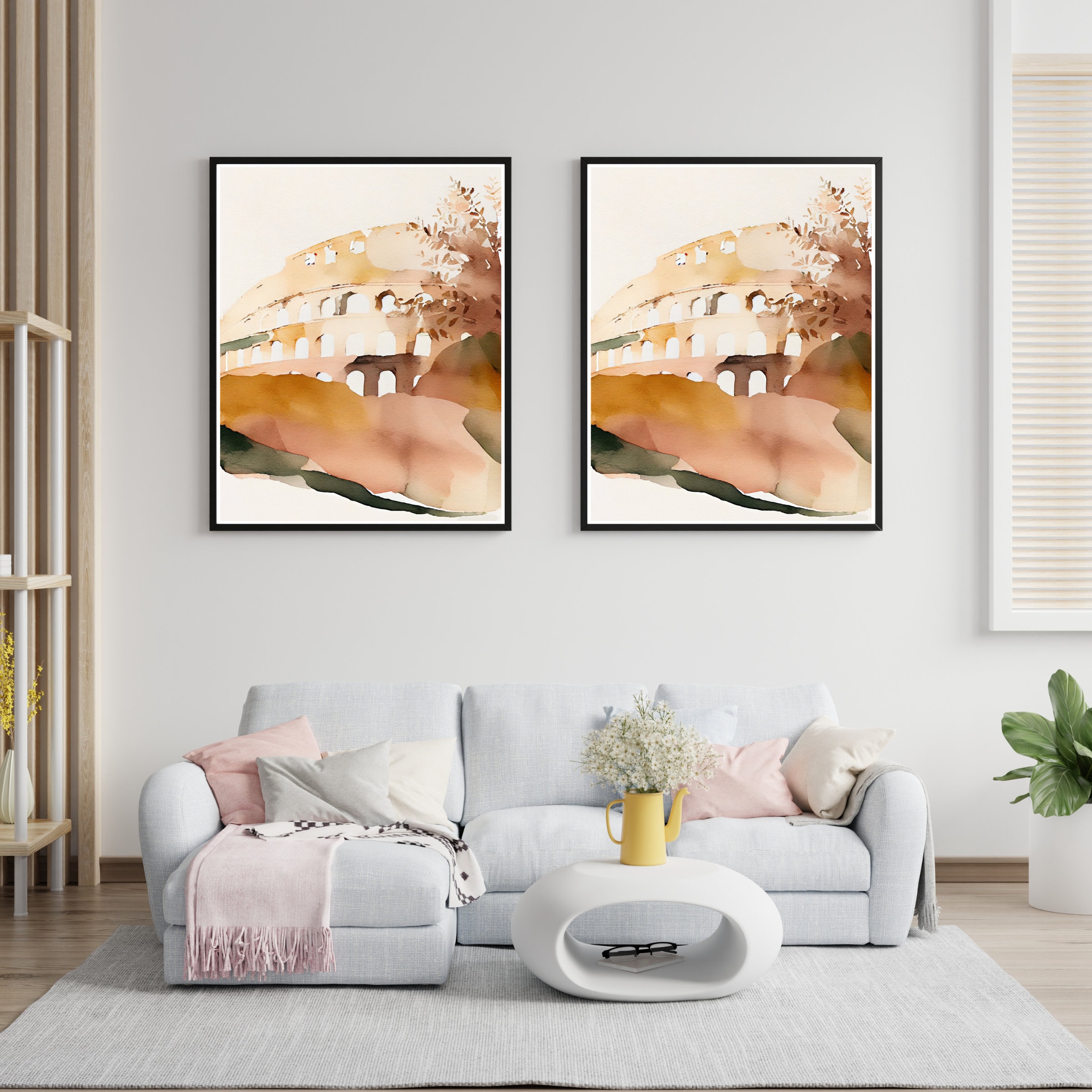 Colosseum Abstract Watercolor Prints, Rome Cityscape Wall Art and Italy ...