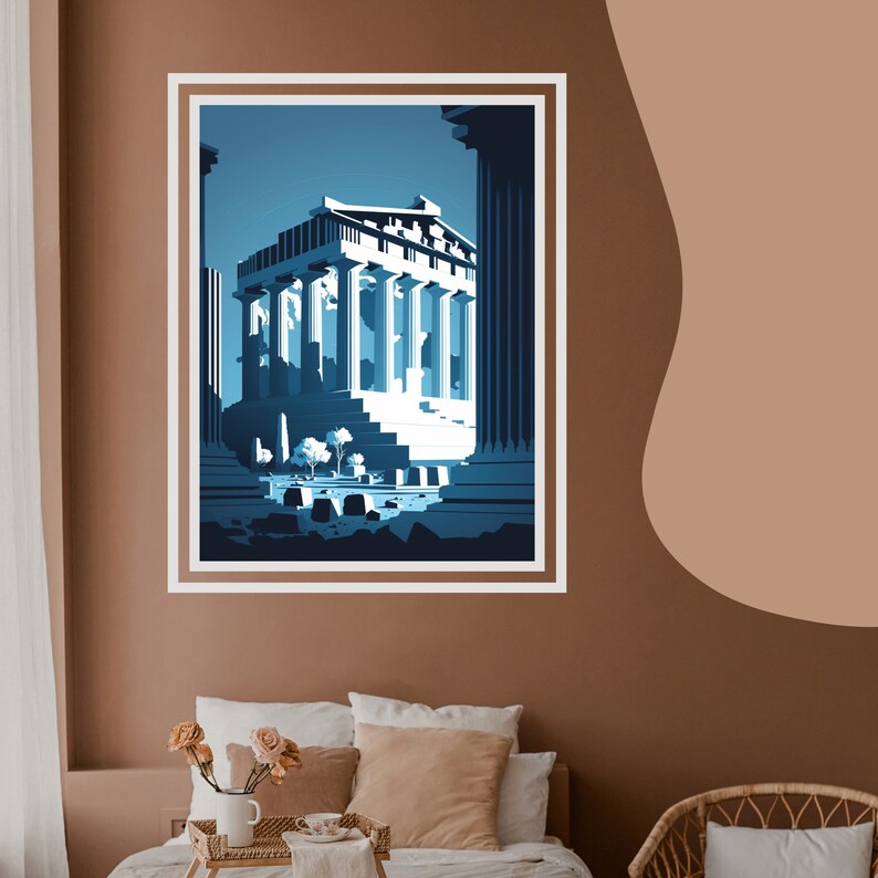 Acropolis of Athens Minimalist Poster, Greek Architecture Illustration ...