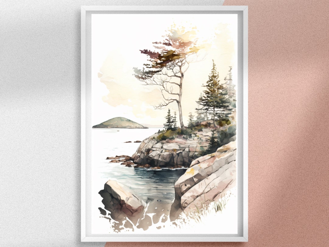 Acadia National Park Watercolor Painting, Digital Printable Wall Art ...