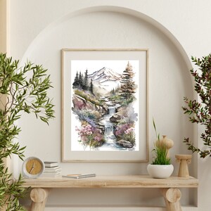 Mount Rainier National Park Watercolor Painting, Nature Printable Wall ...