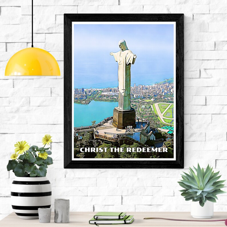 Christ the Redeemer Travel Poster Brazil Landmark Printable - Etsy