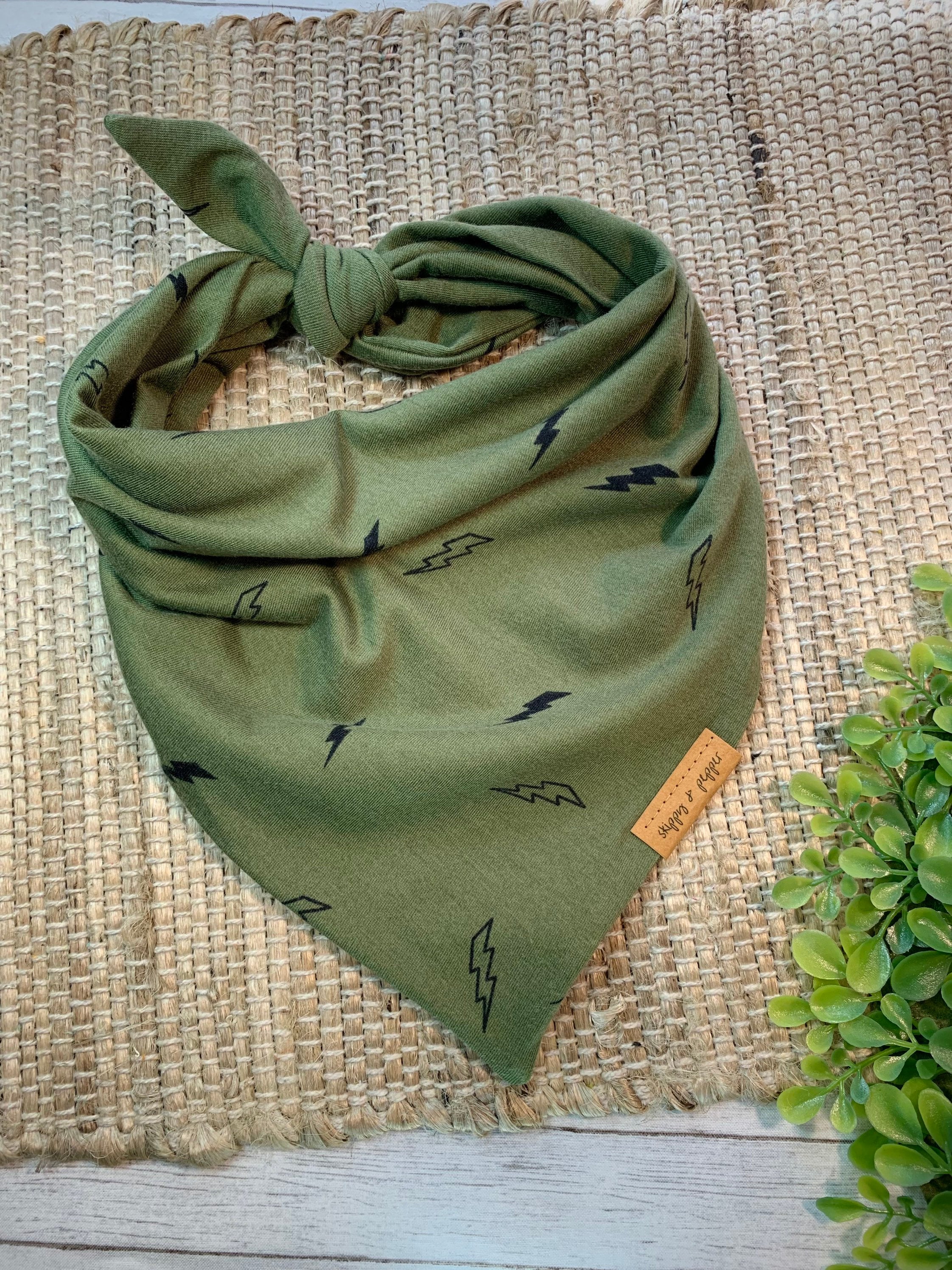 Olive Green & Black Lightning Bolt Knit Dog Bandana | Tie on | Fall ...
