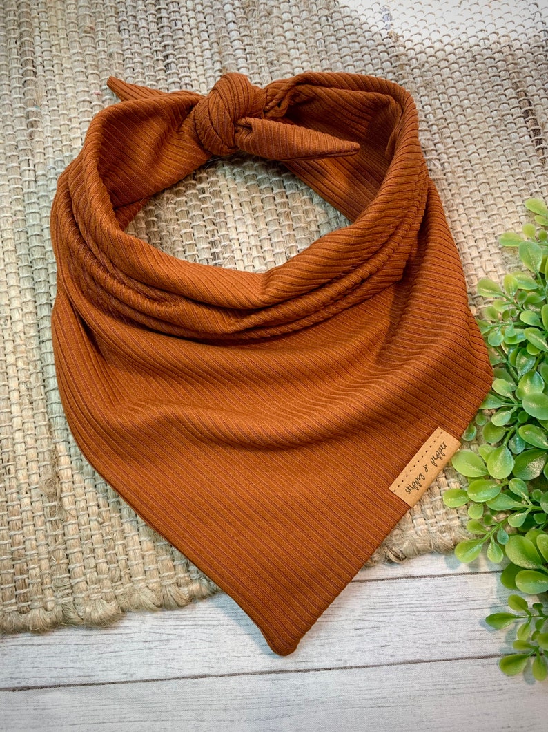 Boho Rust Copper Ribbed Knit Dog Bandana Tie on Fall - Etsy