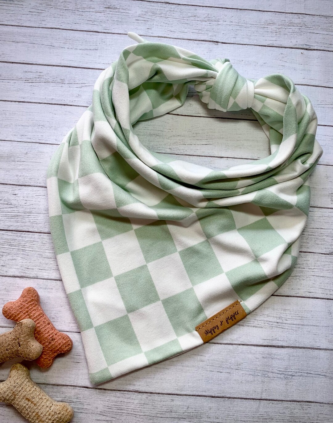 Sage & White Checkerboard Knit Dog Bandana | Tie on | Super Soft ...
