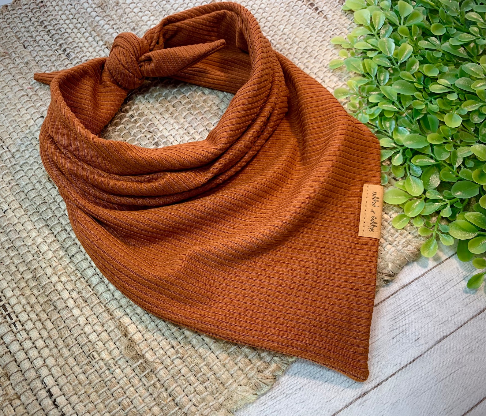 Boho Rust Copper Ribbed Knit Dog Bandana Tie on Fall - Etsy