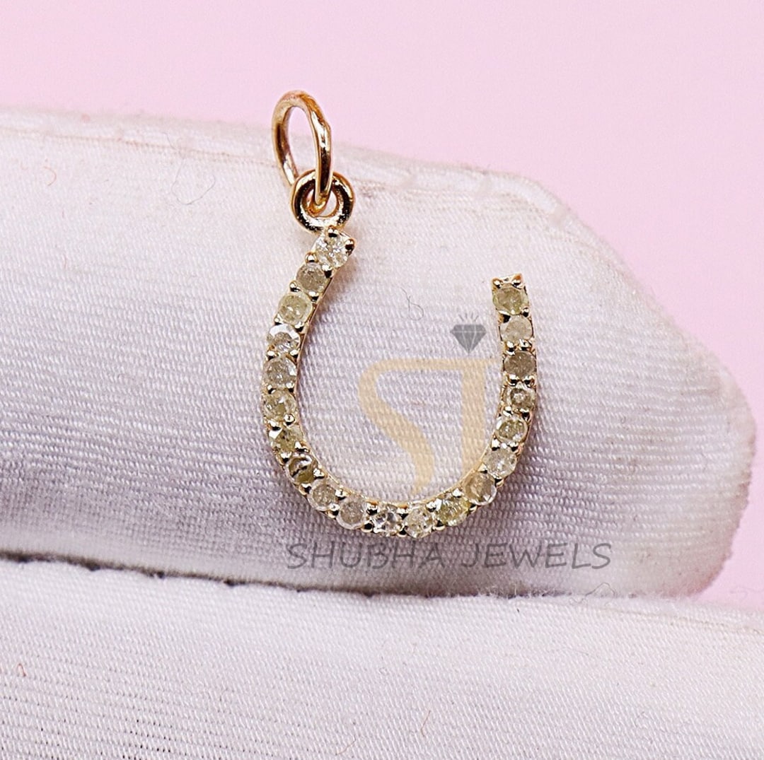 Diamond Horseshoe 14K Gold Charm, 14k Gold Horseshoe Pendant, Charm ...