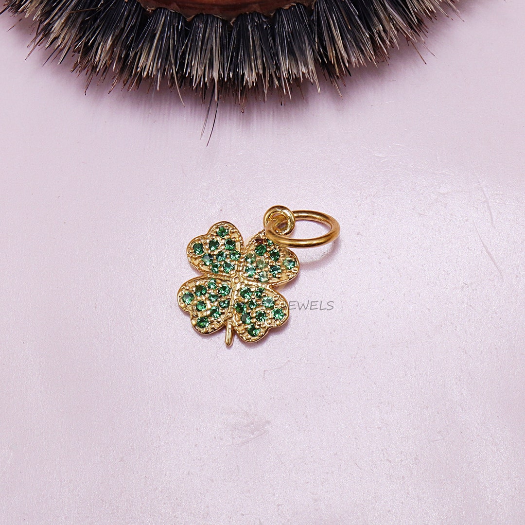 14K Gold Emerald Four Leaf Clover, Gold Clover Charm, Emerald Clover ...