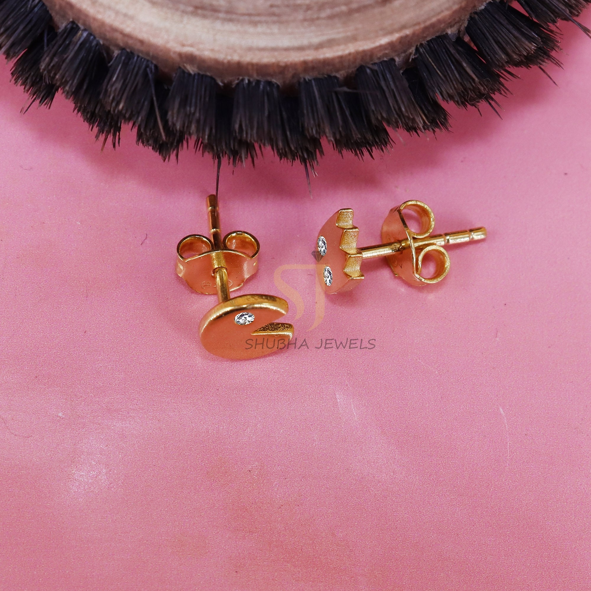 14k Gold Pac Man Studs, Gold Pac Man Stud Earrings, Handmade 14k Gold ...
