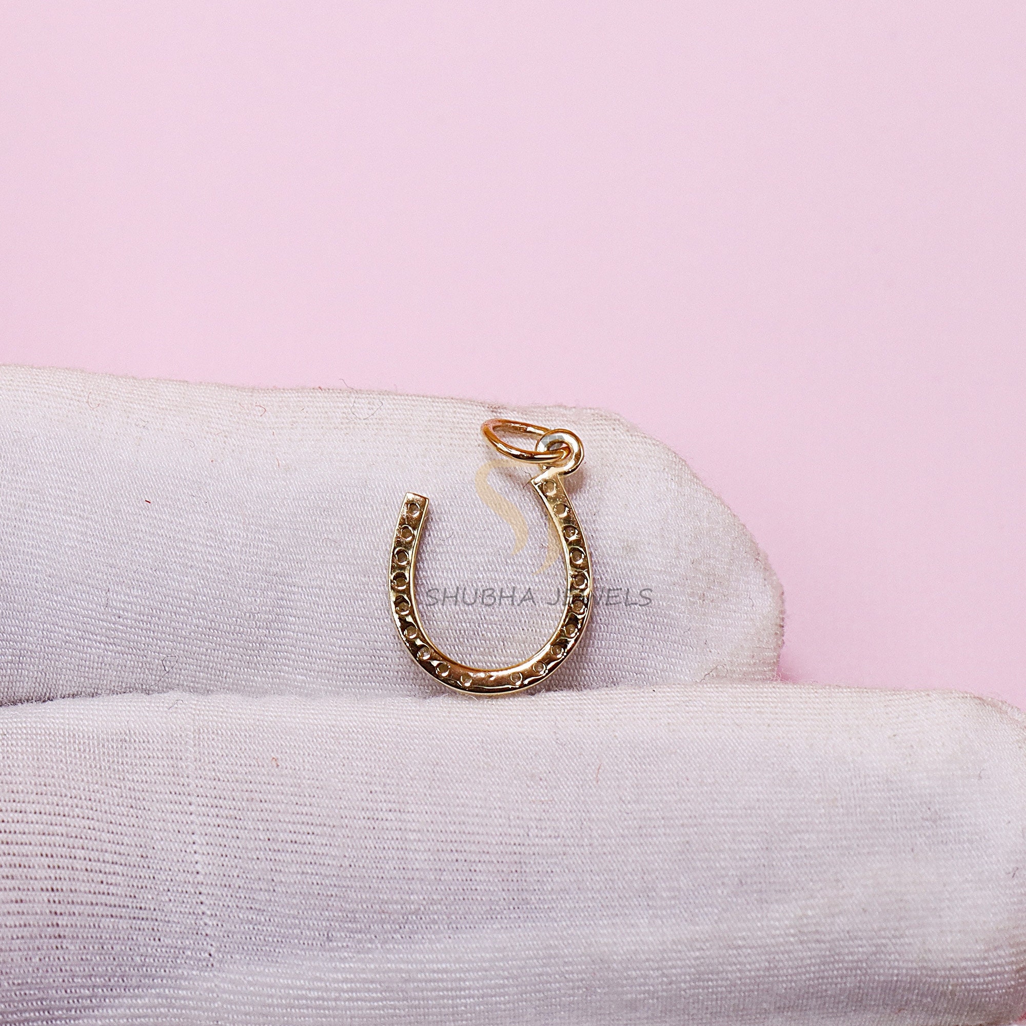 Diamond Horseshoe 14K Gold Charm, 14k Gold Horseshoe Pendant, Charm ...