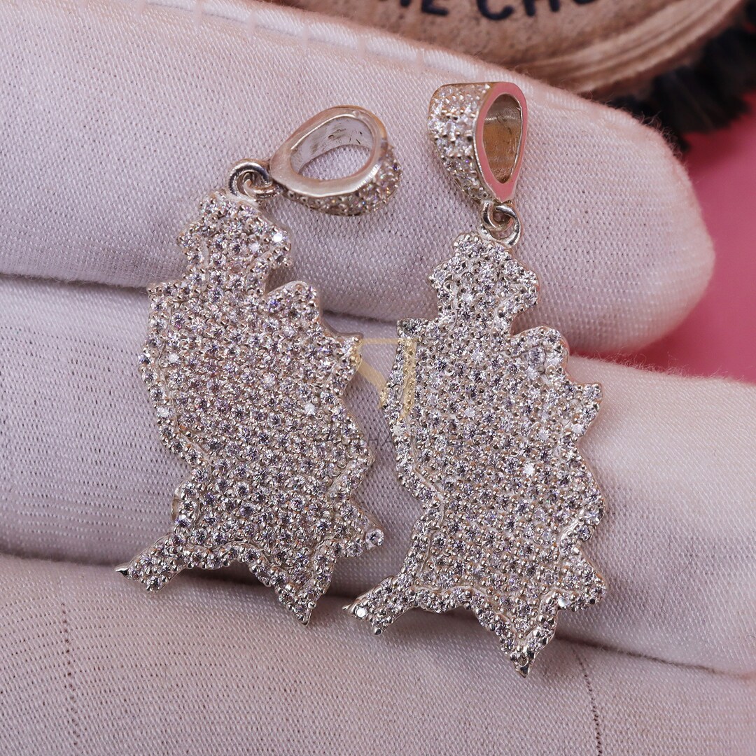 925 Sterling Silver Pave Diamond Map Charm, Handmade Silver Pave ...