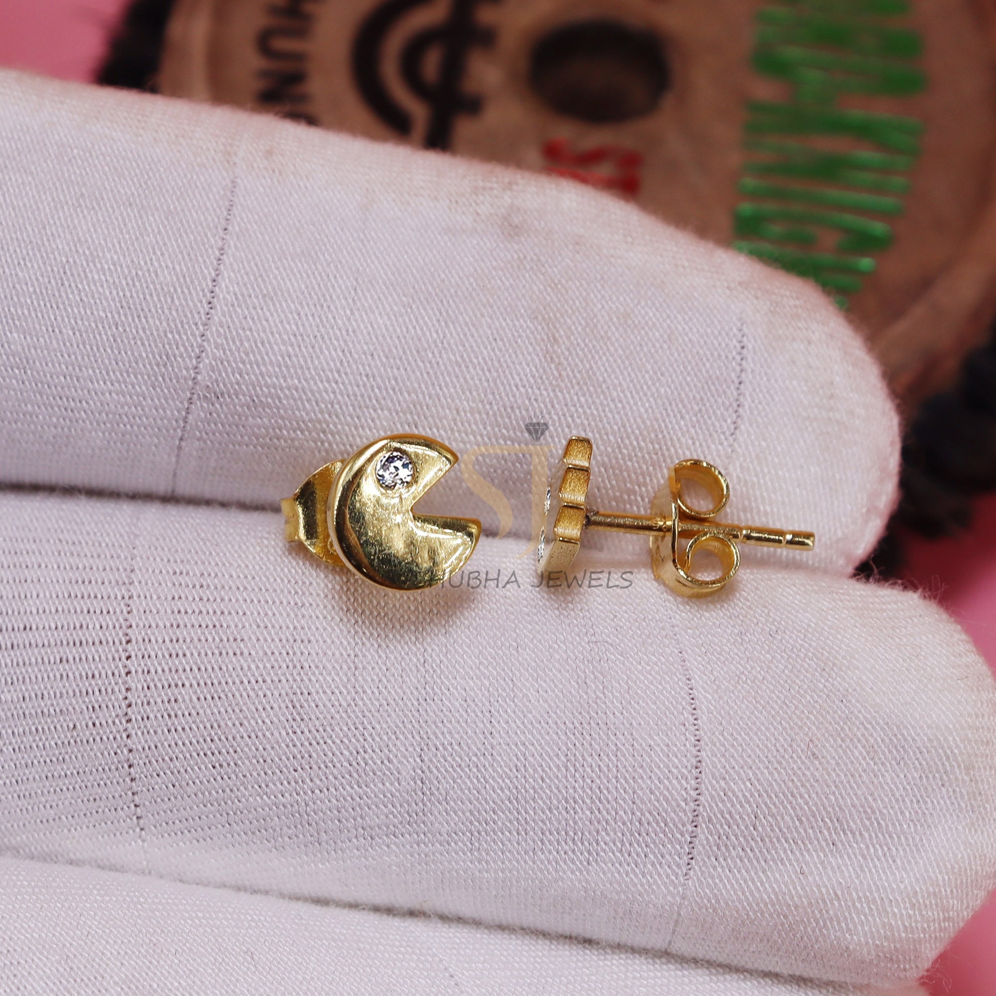 14k Gold Pac Man Studs, Gold Pac Man Stud Earrings, Handmade 14k Gold ...