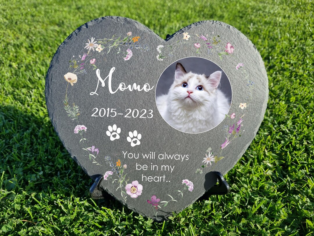 Personalised Heart a PET Floral Design Dark Grey Memorial Slate Stone ...