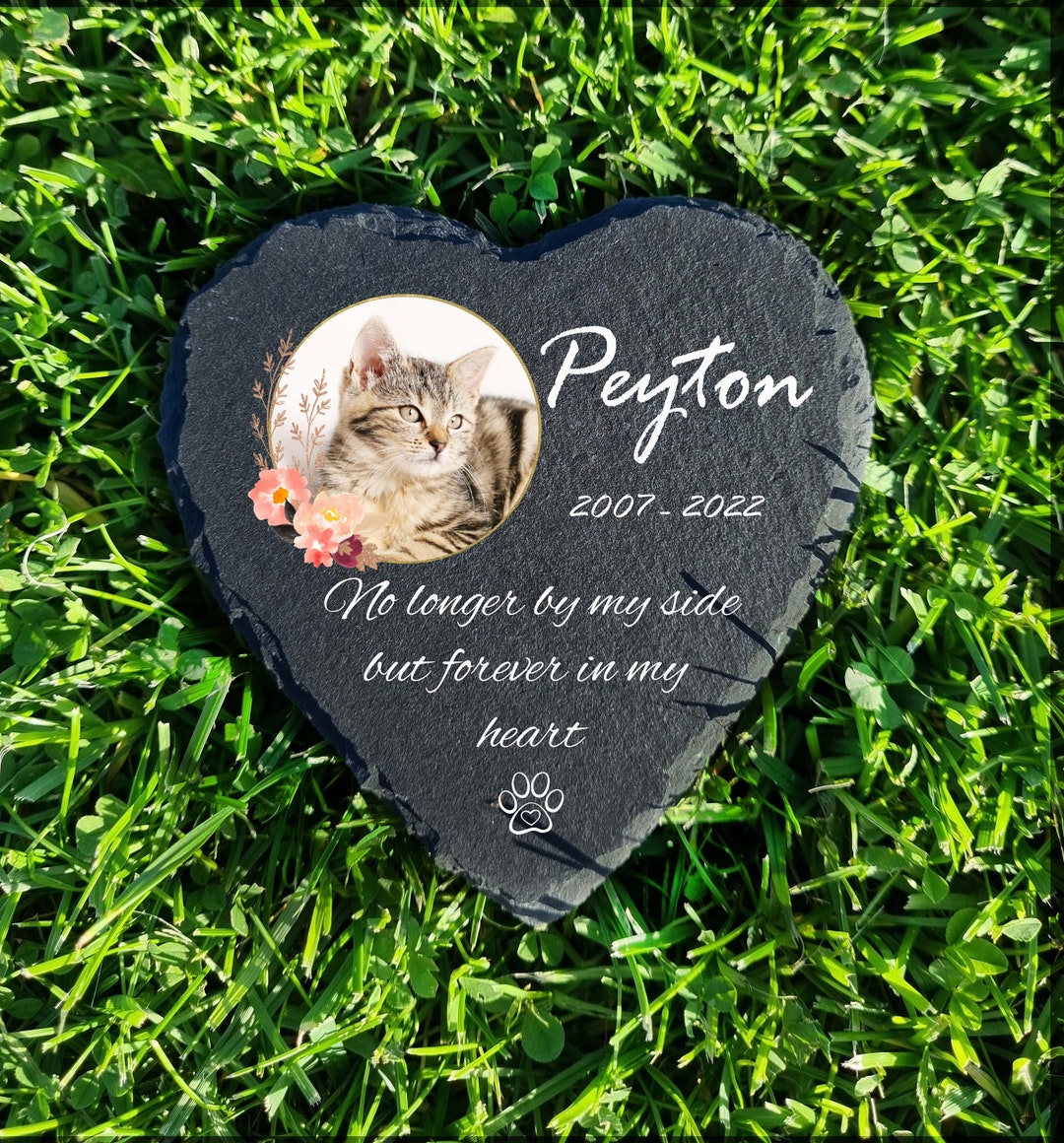 Personalised Heart Shape Floral PET Dark Grey Memorial Slate Stone ...