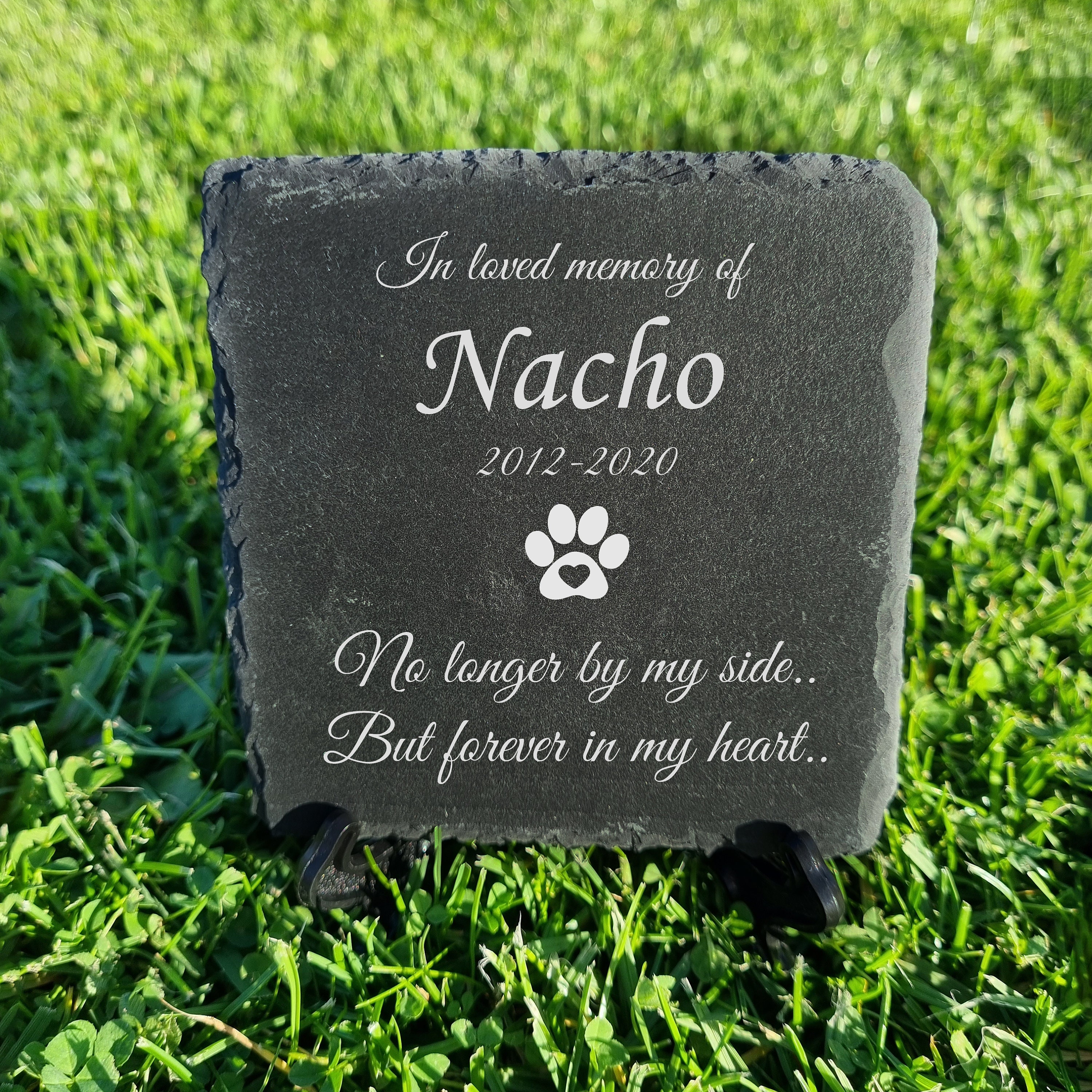 Custom made pet memorial plaque real stone slate dark grey garden slate ...