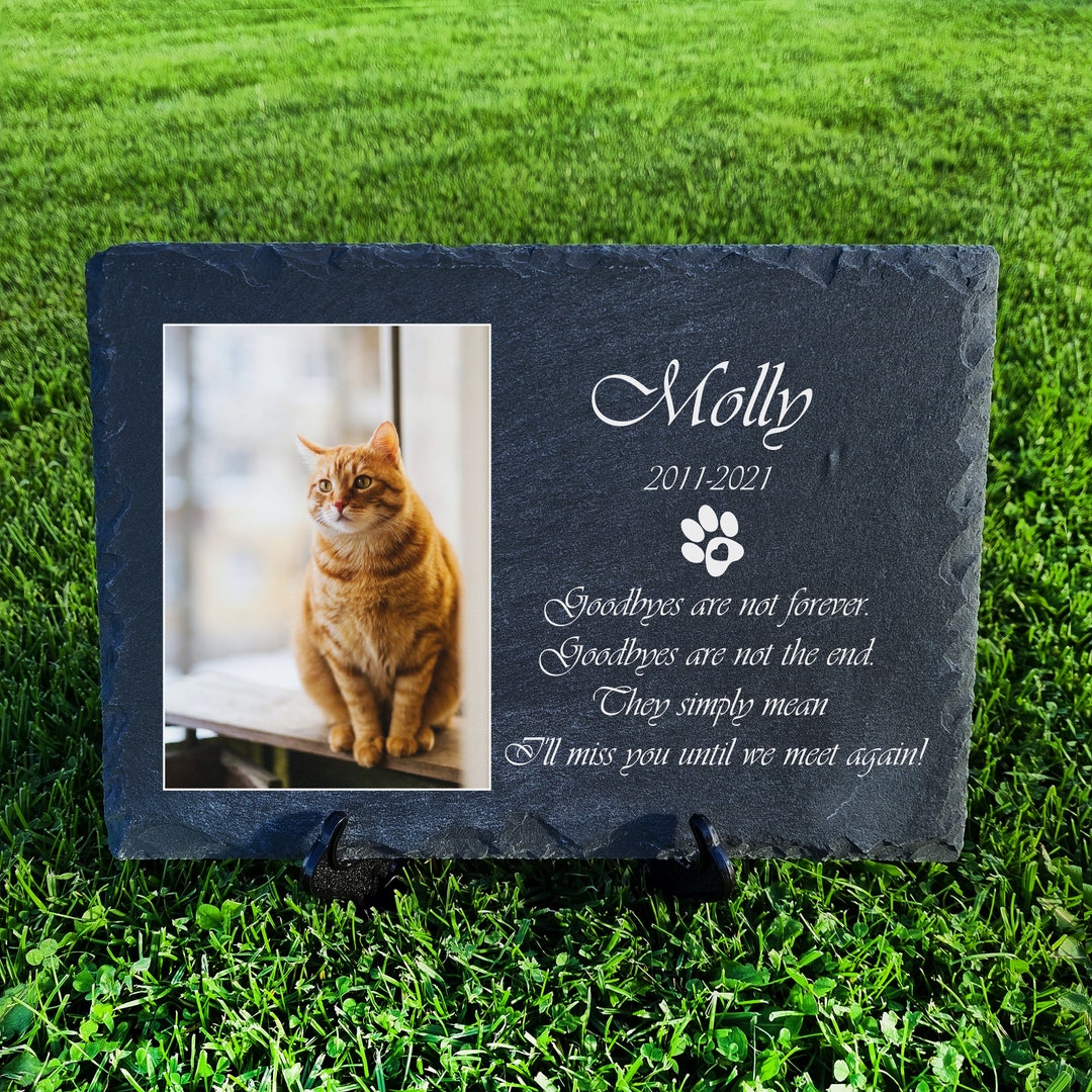 Custom Made PET Memorial Slate Dark Grey Cat Dog Grave Marker Stone ...