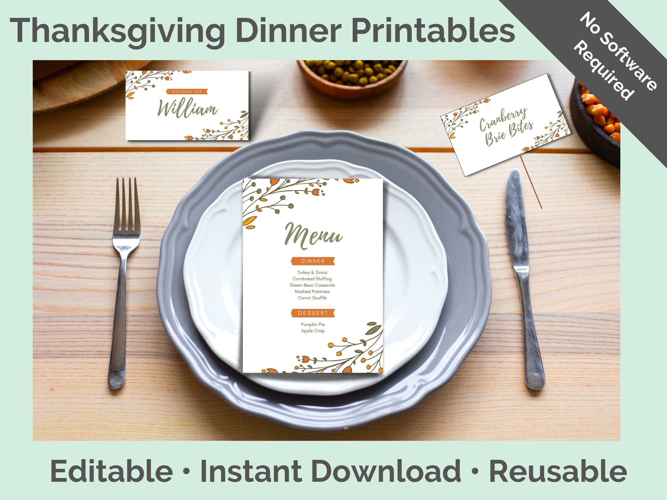 Editable Thanksgiving Dinner Printables Bundle Instant | Etsy