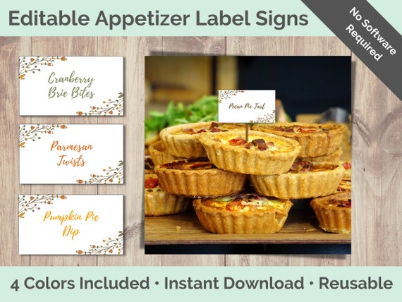 Editable Autumn Appetizer Label Signs Instant Download - Etsy