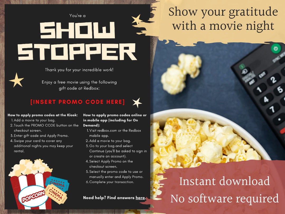 Editable Movie Night Gift Template | Redbox Appreciation Printable ...