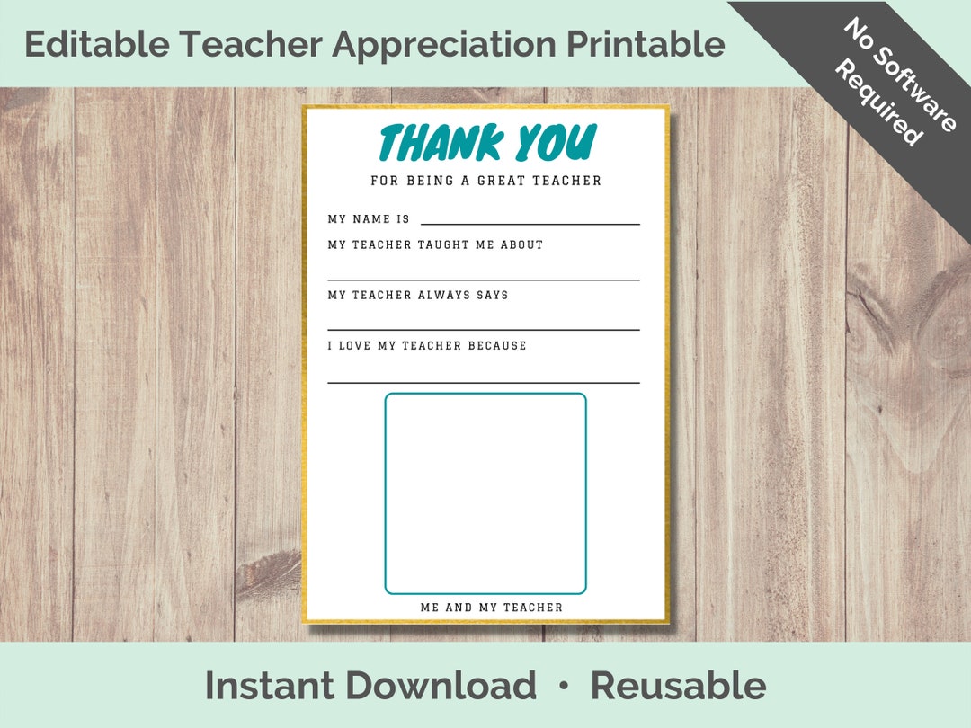 Editable Teacher Appreciation Printable 8.5 X 11 - Etsy