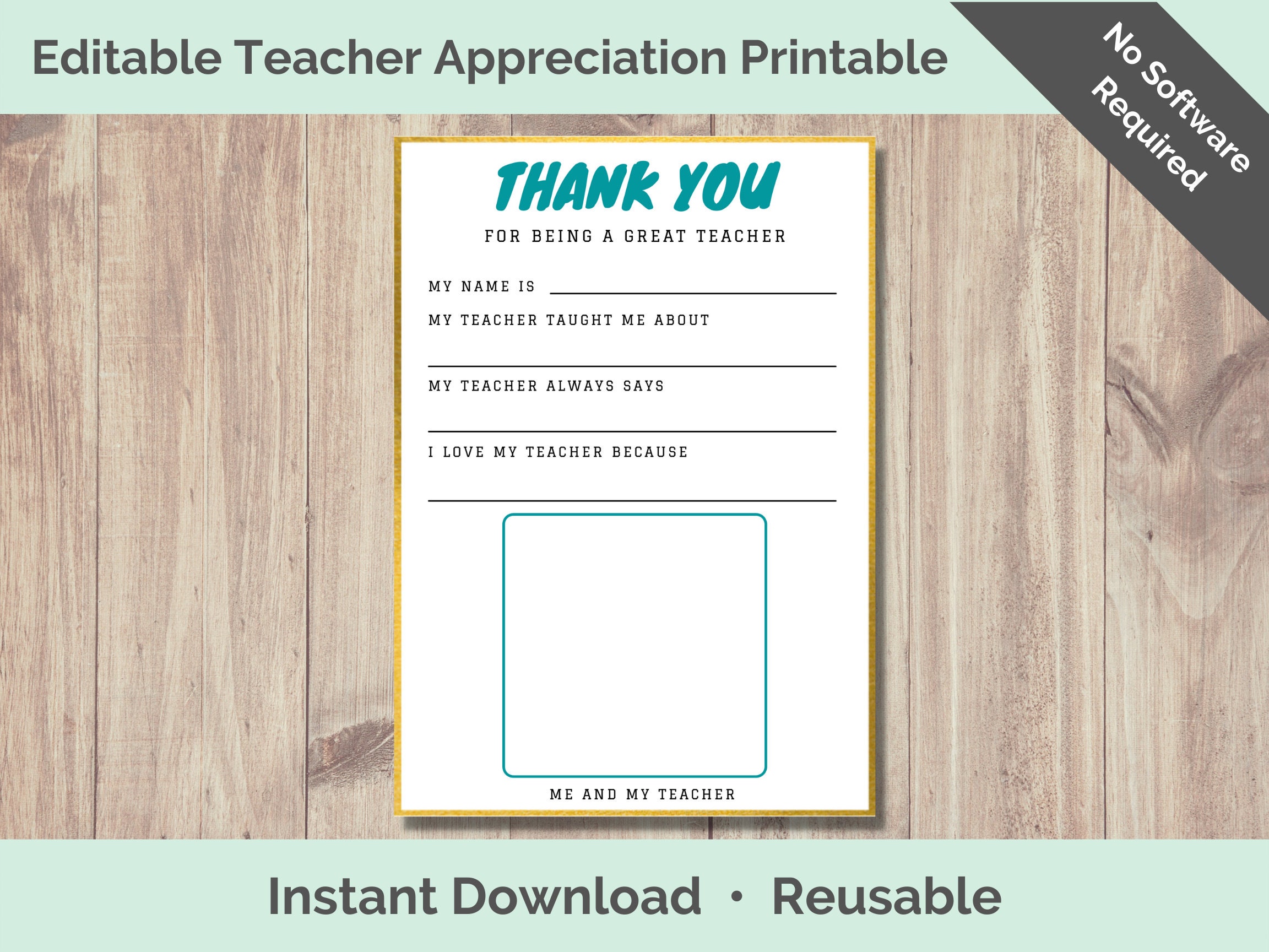 Editable Teacher Appreciation Printable 8.5 X 11 - Etsy Canada