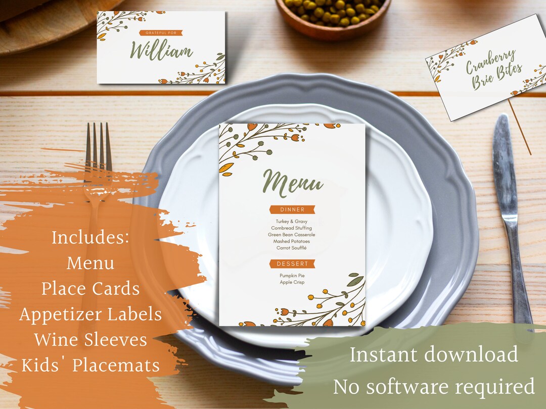 Editable Thanksgiving Dinner Printables Bundle | Instant Download ...