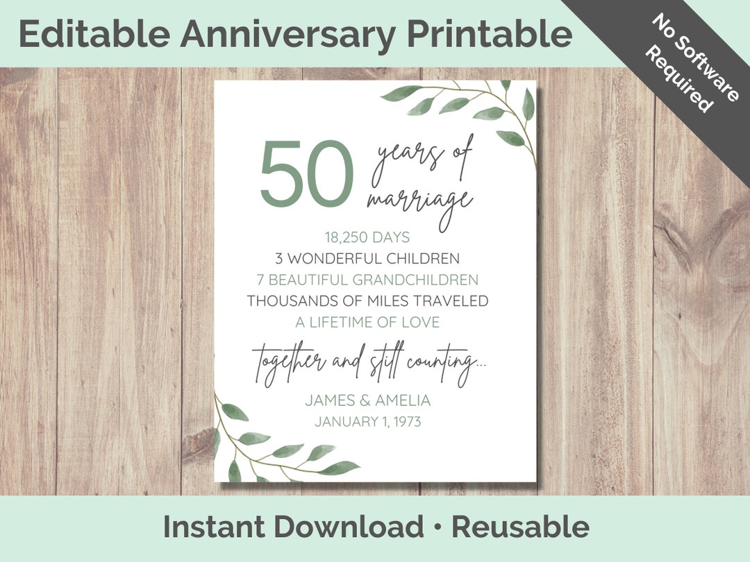 Editable Anniversary Printable Sign 16 X 20 - Etsy
