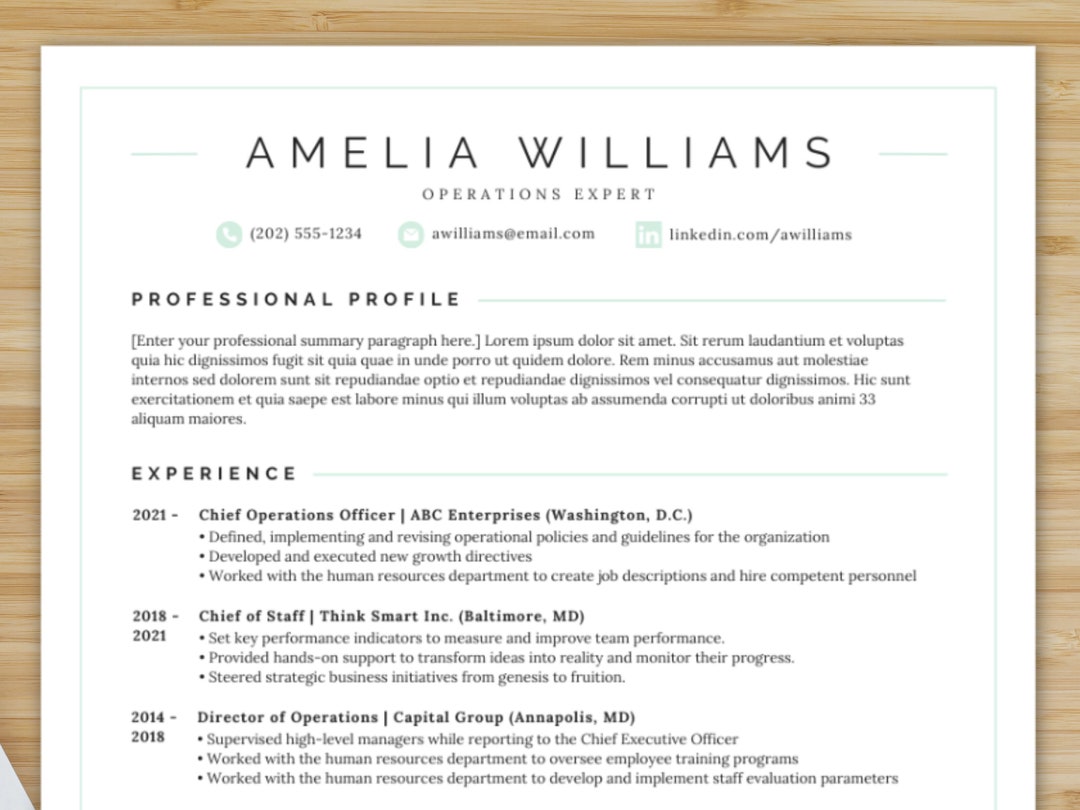Editable Professional Resume Template | Modern Minimalist CV | Instant ...