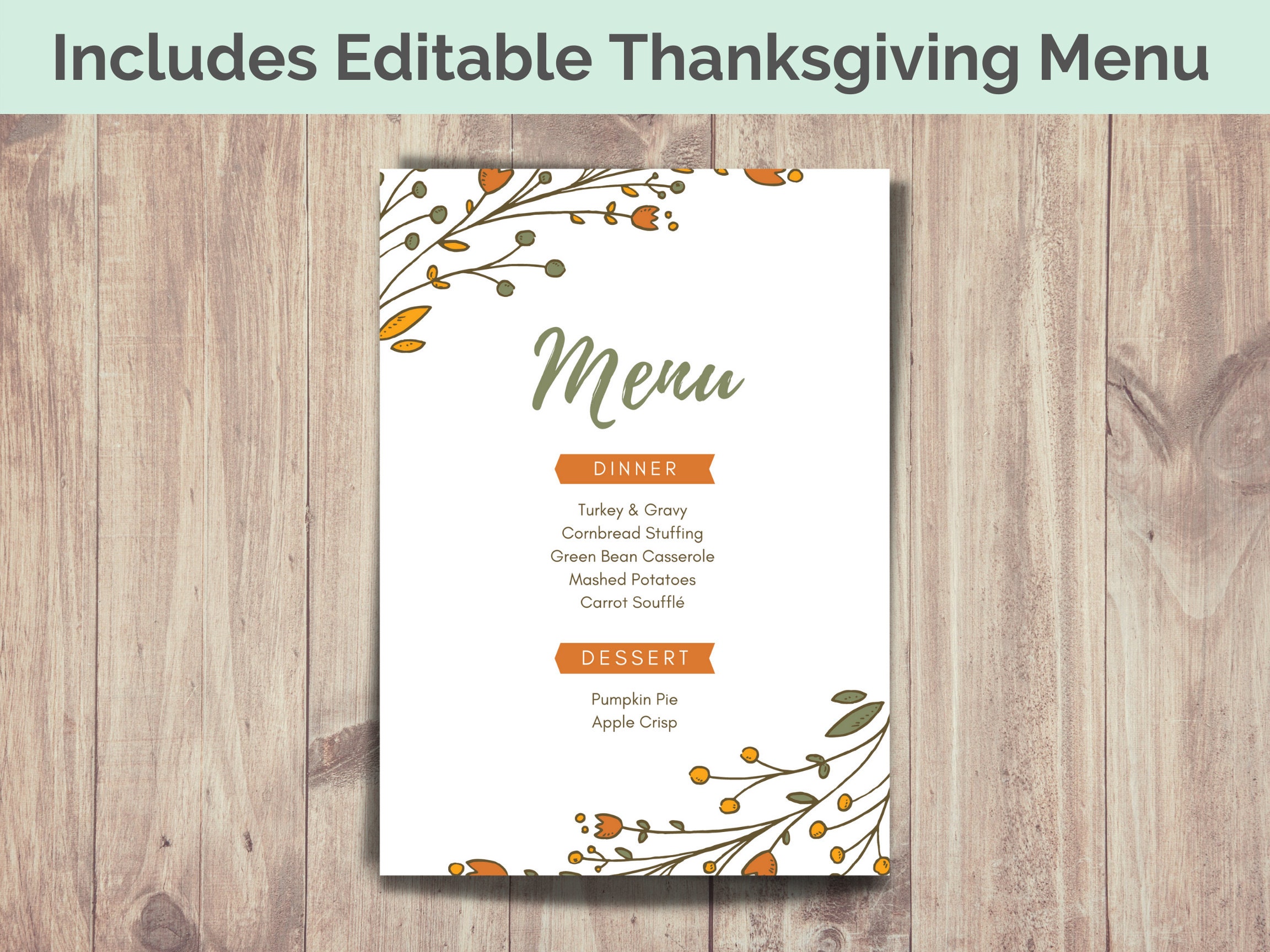 Editable Thanksgiving Dinner Printables Bundle Instant | Etsy