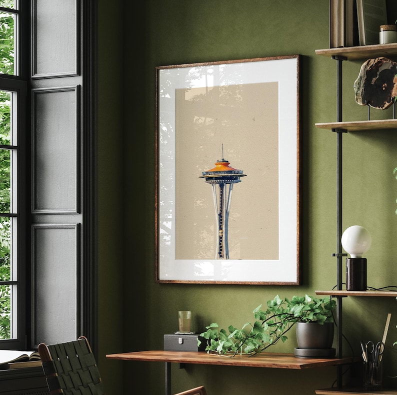 Space Needle Print | Minimalist Seattle Landmark, Washington Art - Etsy