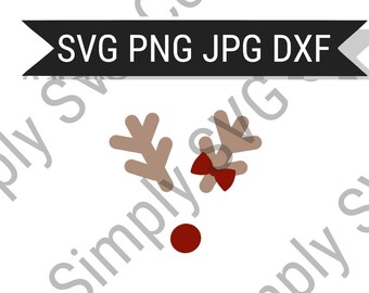 Rudolph SVG Rudolph Face Cut File Rudolph Antlers Nose Silhouette ...