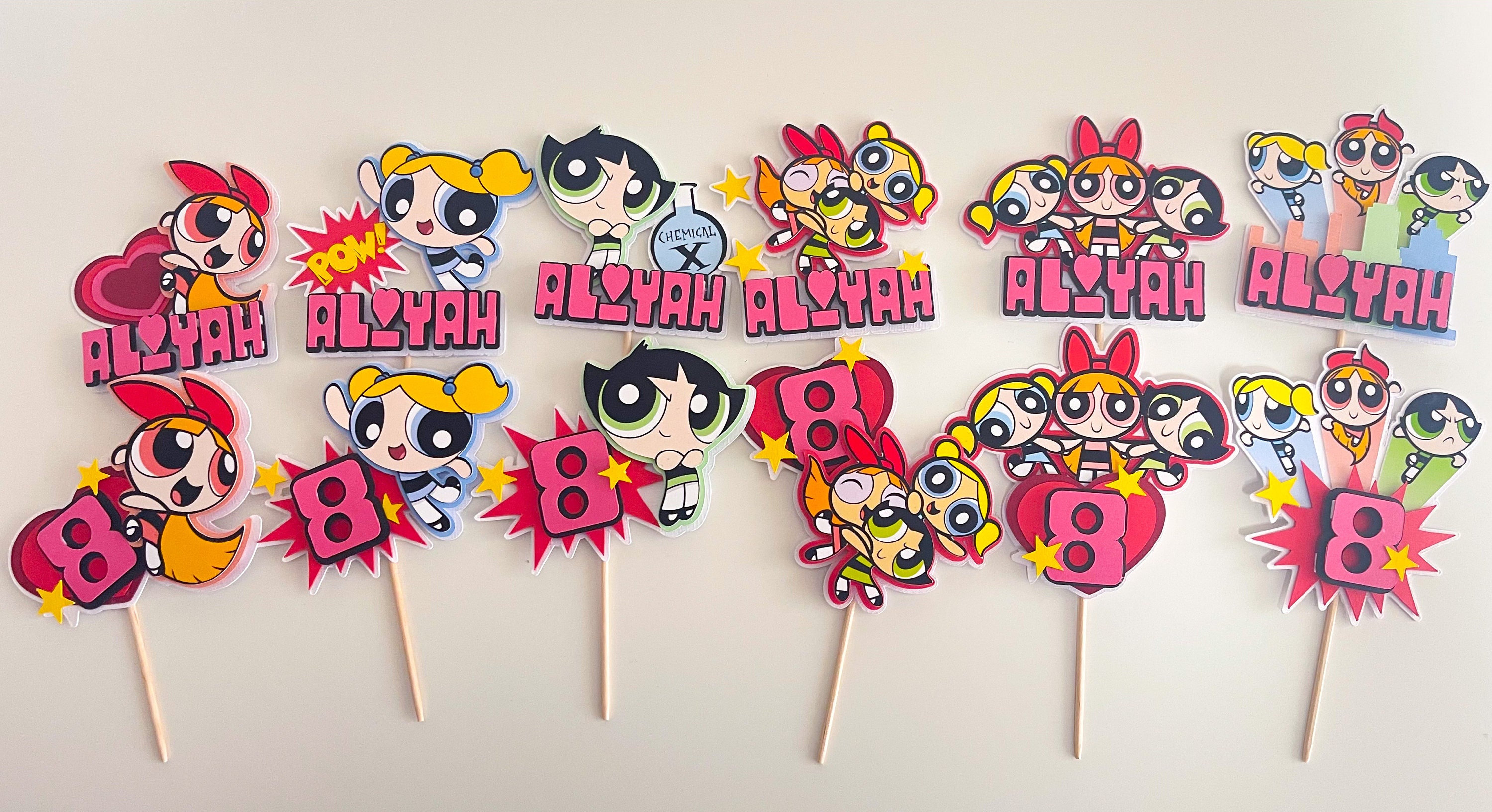 3D Power Puff Girls Thema Cupcake Topper | Feestdecoratie | Taartdecor ...