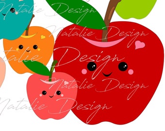 Apple PNG Kawaii Apple Red Apple Fruit Clipart Kawaii Apple Png Digital ...