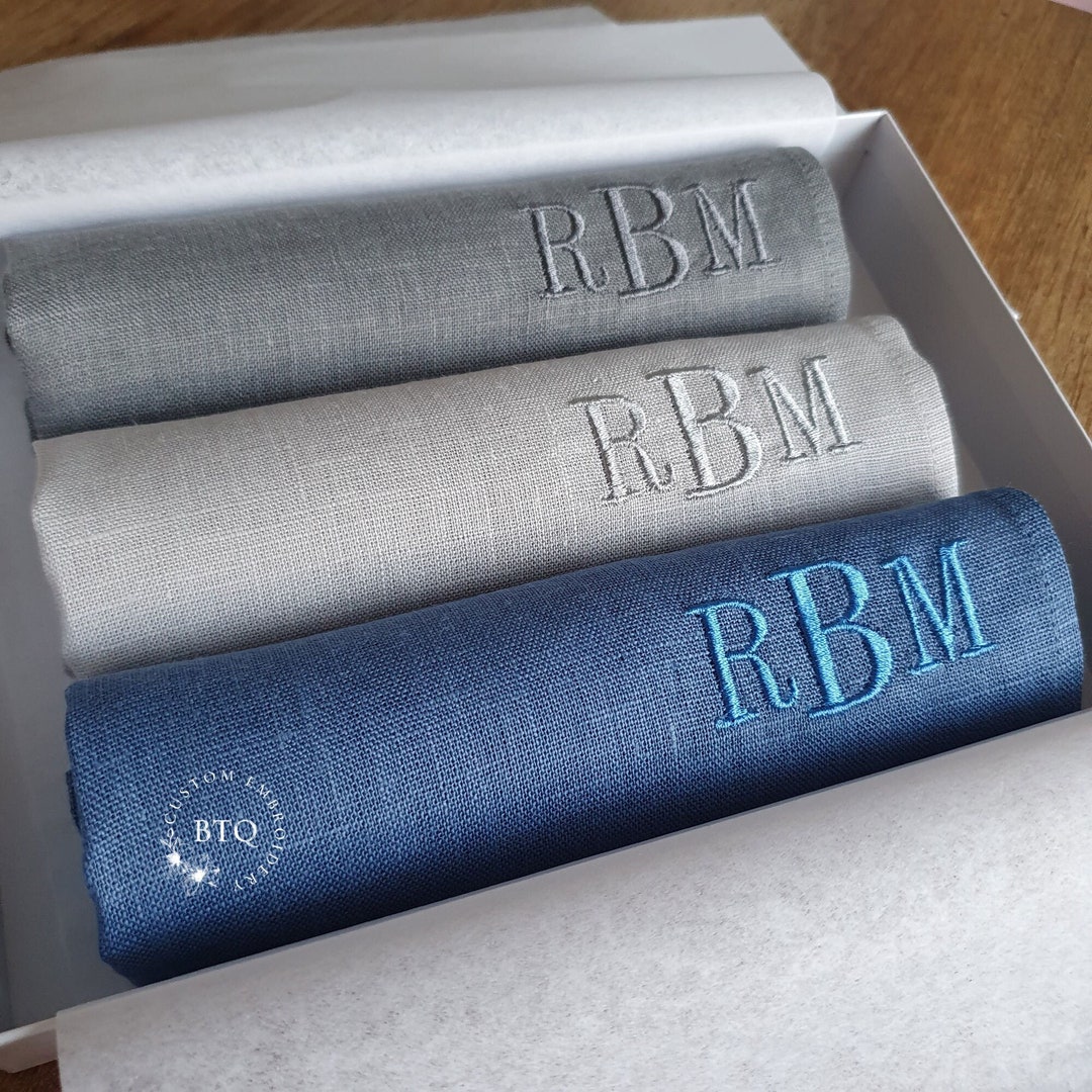 Monogrammed Linen Handkerchief | Personalized Hankie for Men| Reusable ...