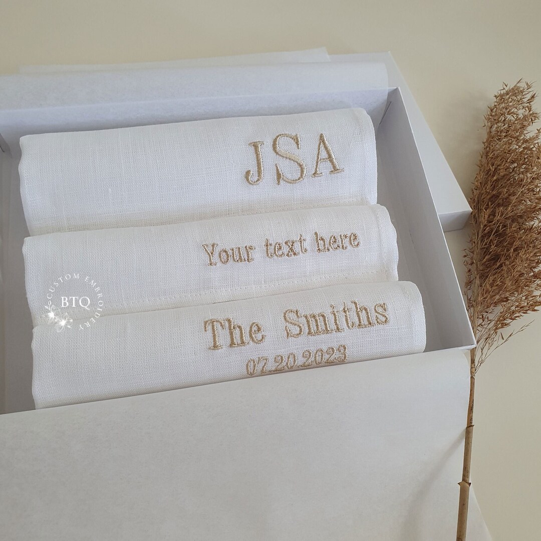 Embroidered Linen Wedding Handkerchief Set | Personalized Gift - Etsy