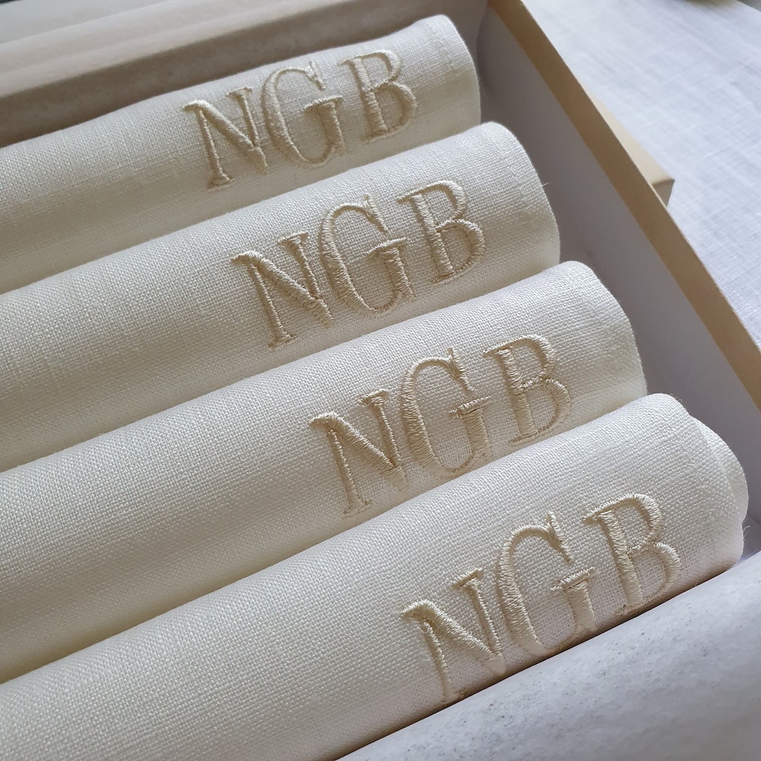 Embroidered Linen Handkerchief | Personalized Monogram Gift for Him - Etsy