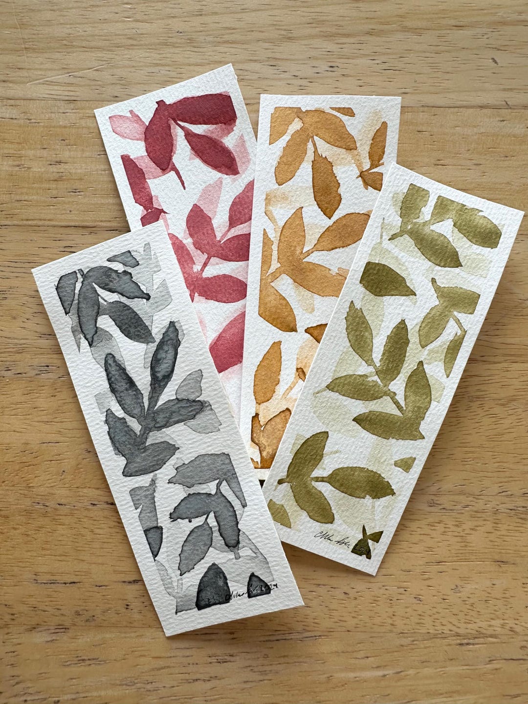 Watercolor Leaf Bookmarks - Etsy