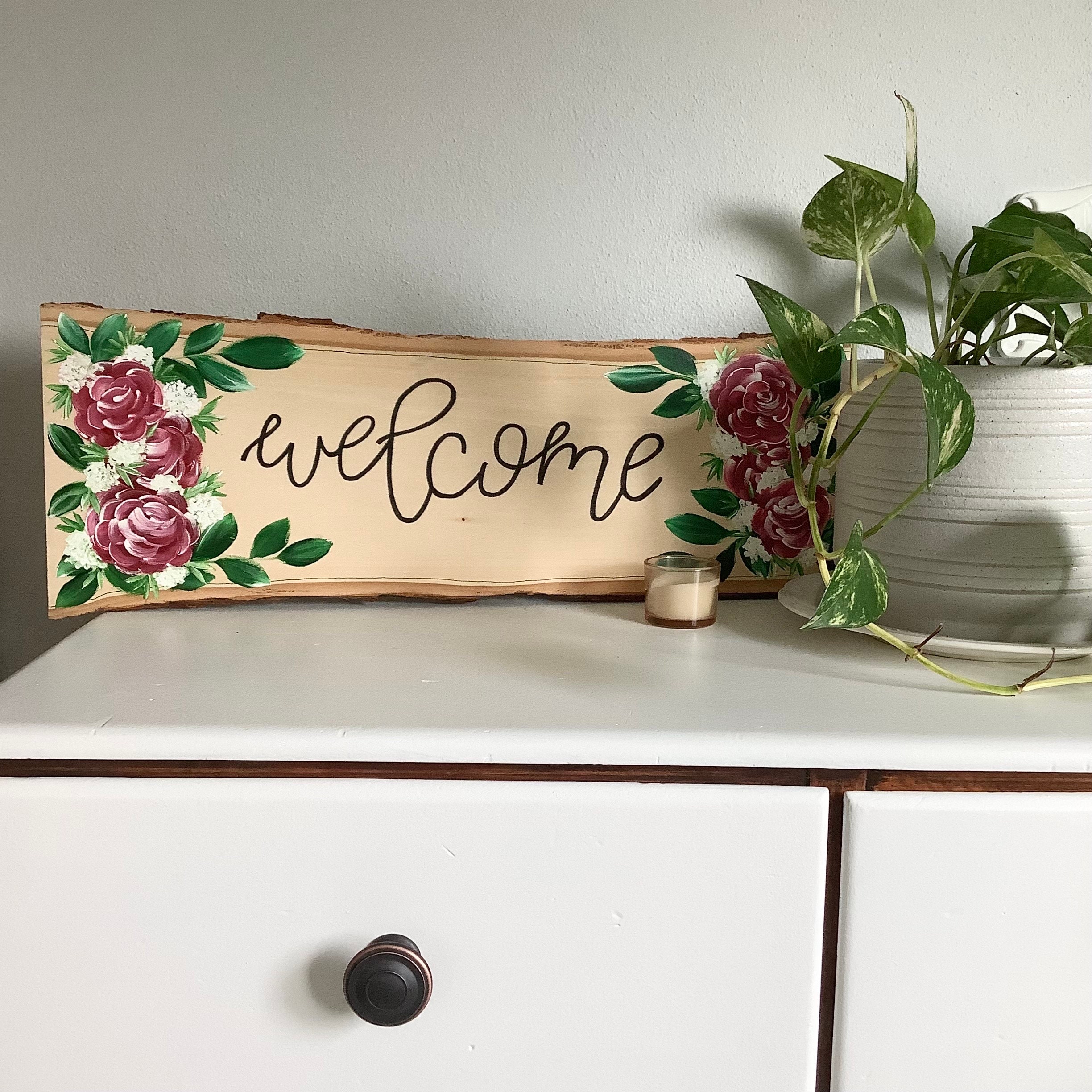 Hand-painted Red Roses “welcome” Sign - Etsy